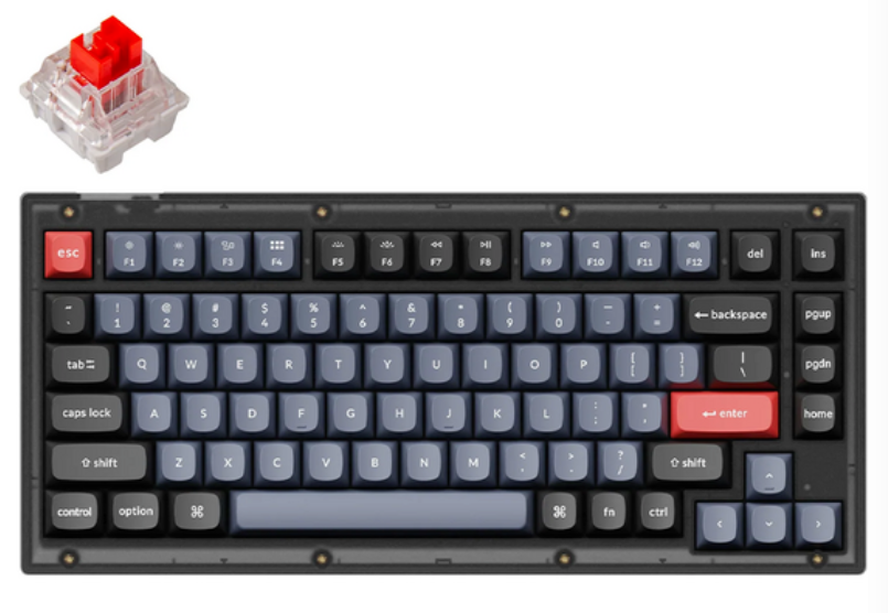 Keyboard Keychron V1 ANSI 75% 84 Key Frosted Black Full Assembled Knob ...